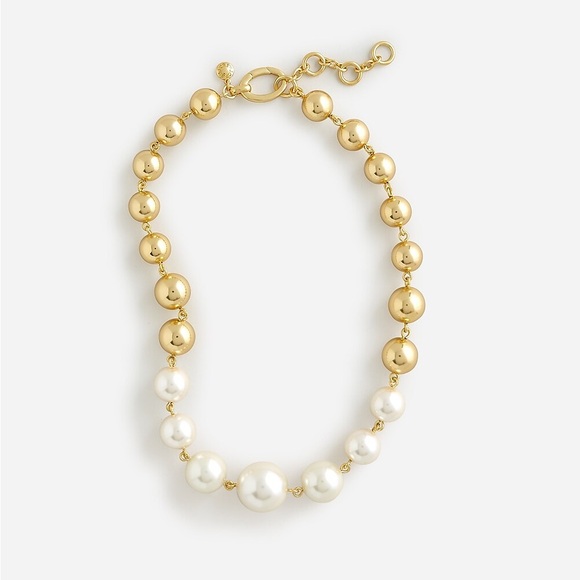 J. Crew | Jewelry | Nwt J Crew Pearl And Metallic Ball Necklace Gold Os ...